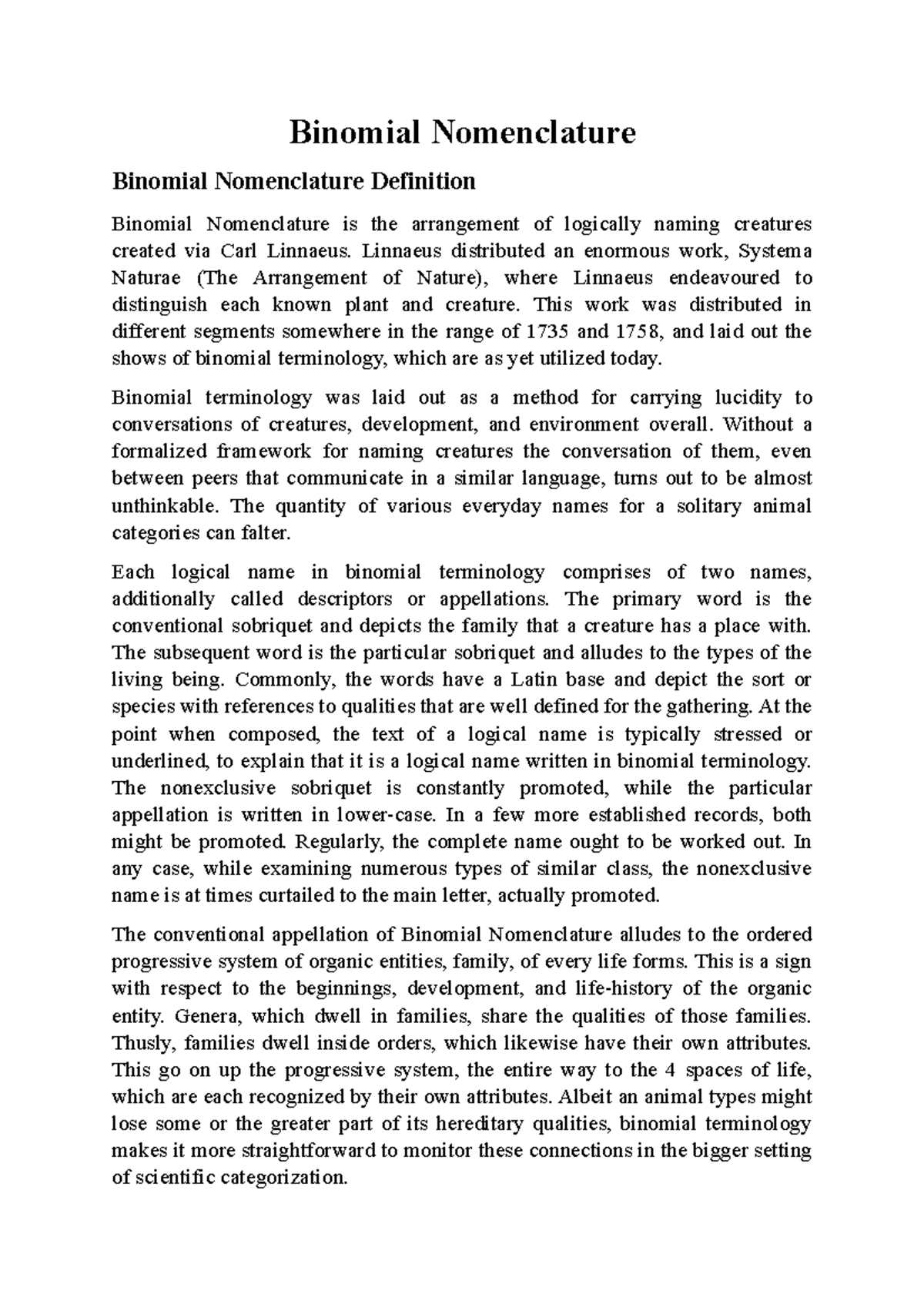 Binomial Nomenclature Definition