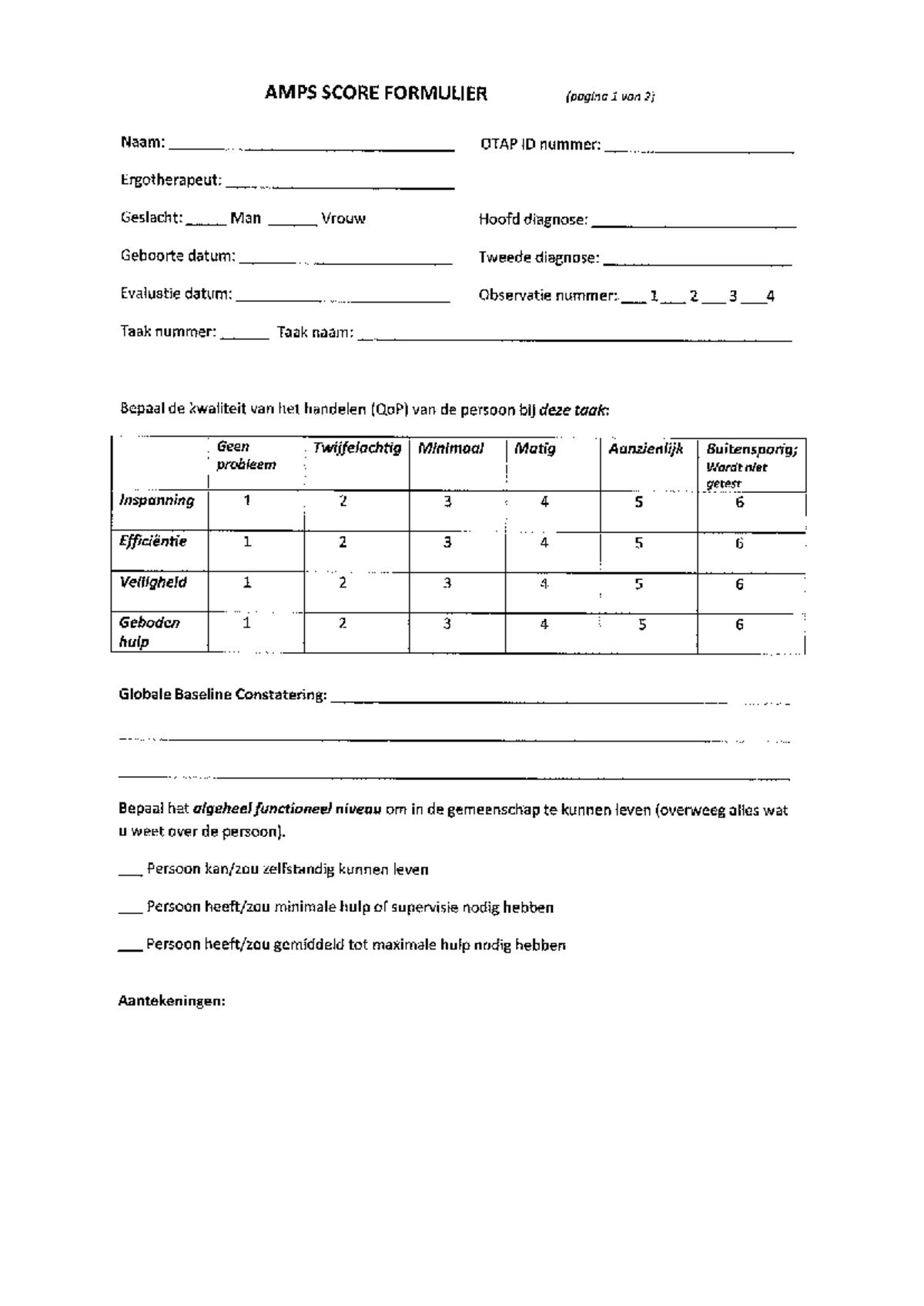 Amps Score Form - Evaluation Criteria and Guidelines - Studeersnel