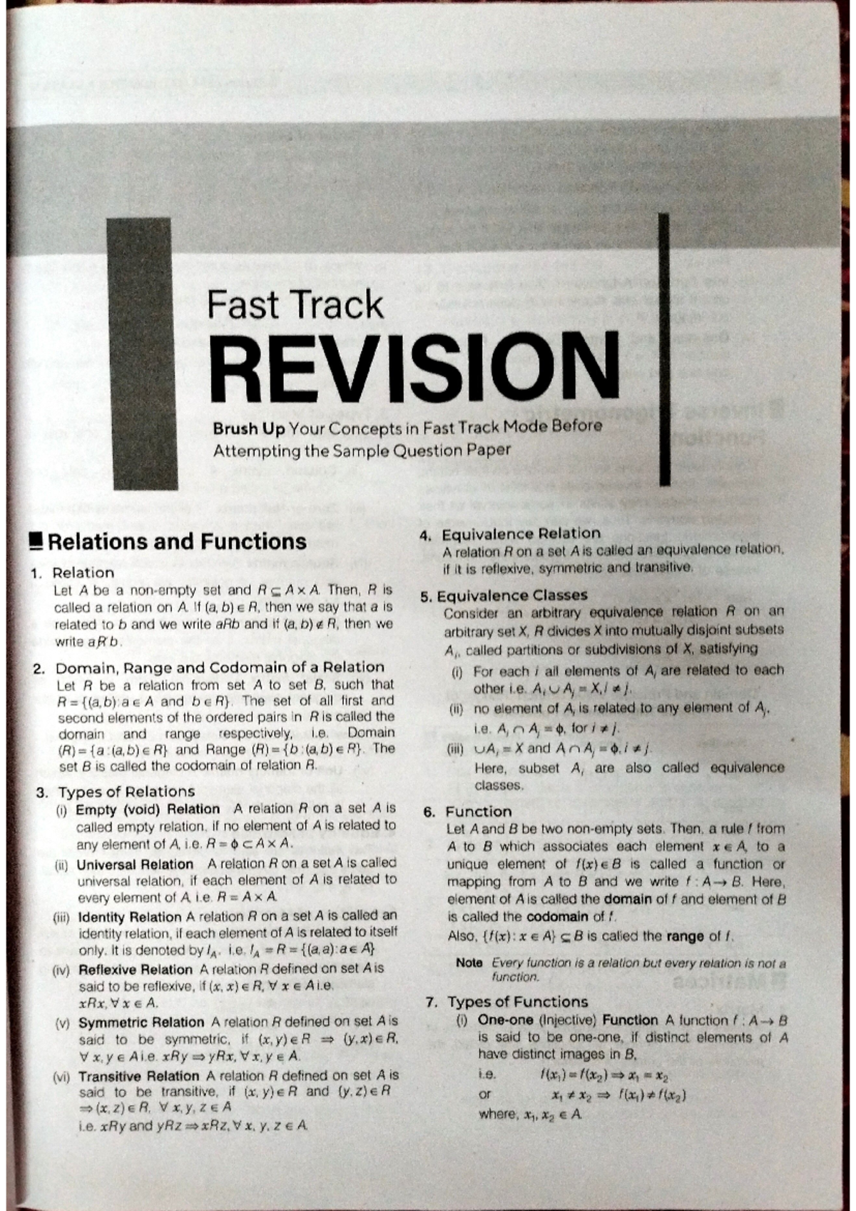 Math Notes: Fast Track Revision on Relations & Functions - Class 12 ...