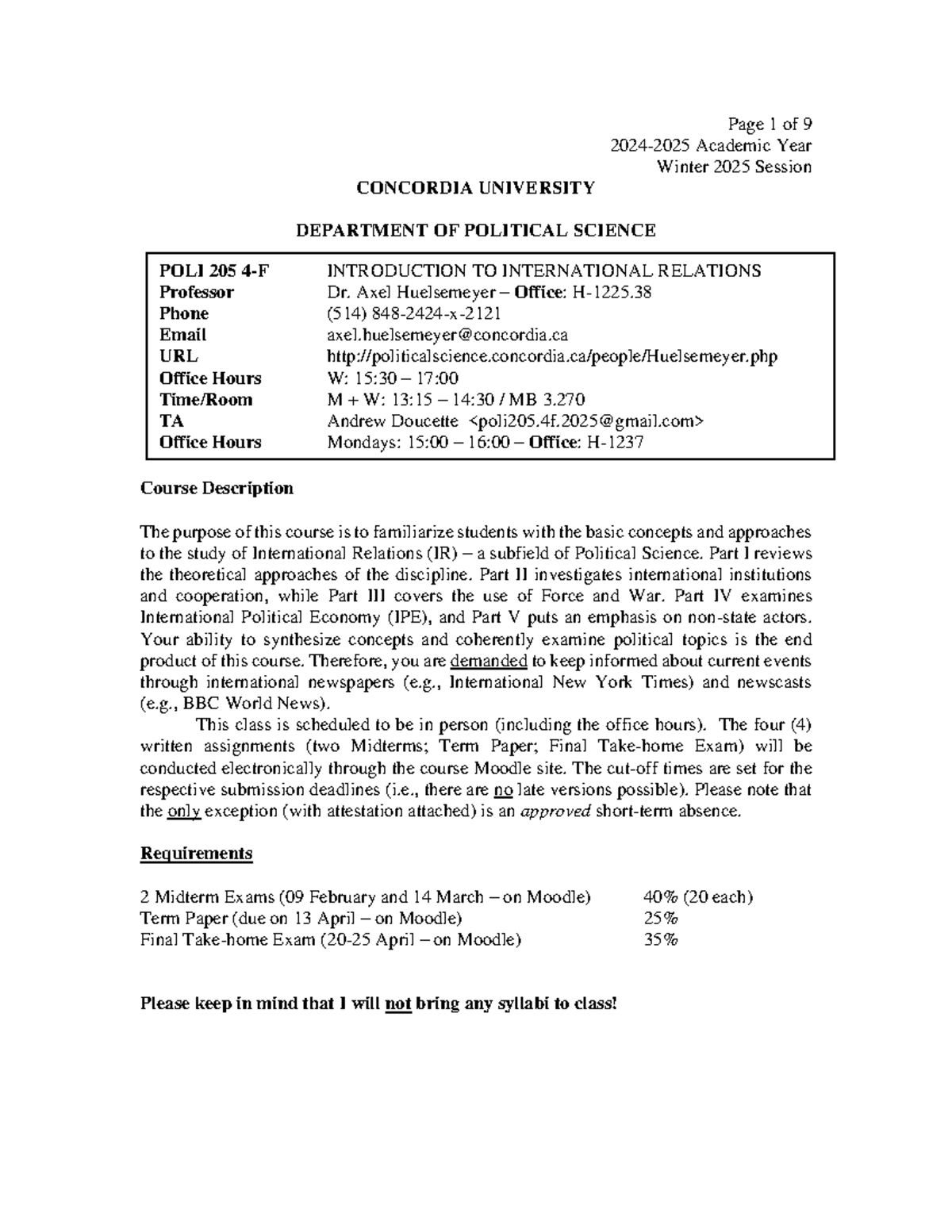POLI 205 4-F (2025) Syllabus 92b6c37ae11232 fc3a22259125 f57eab - Page 1 of 9 2024 - 2025 ...