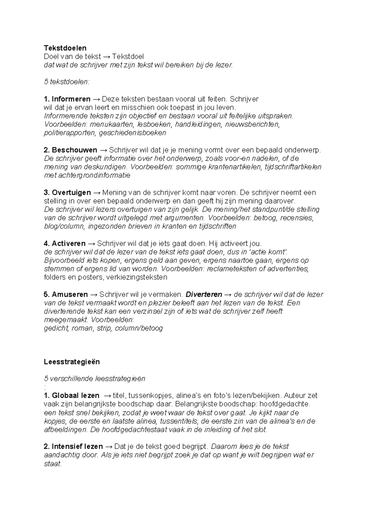 Samenvatting van Tekstdoelen en Leestrategieën - Studiehulp - Studeersnel