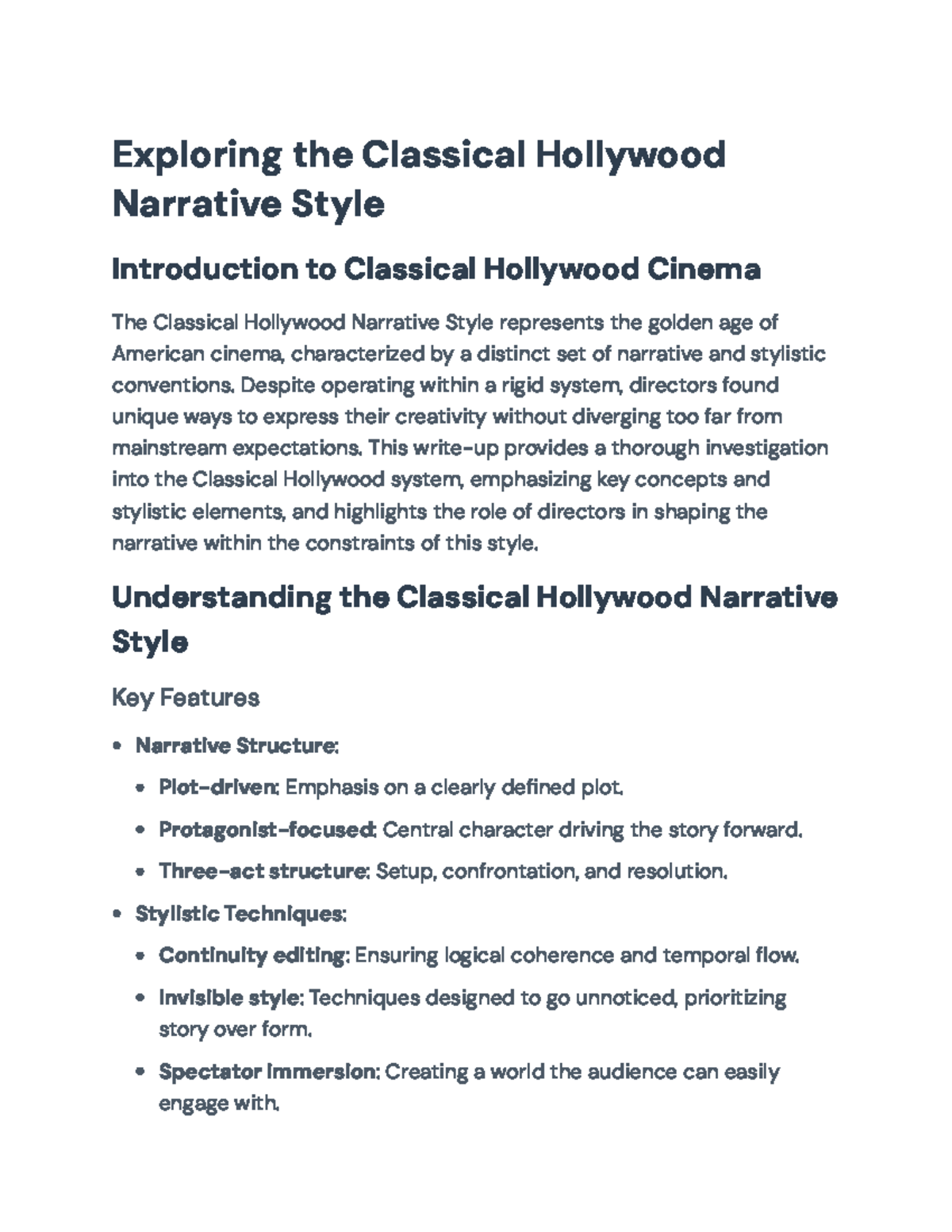 Analysis Guide to Classical Hollywood Narrative Style: Key Aspects ...