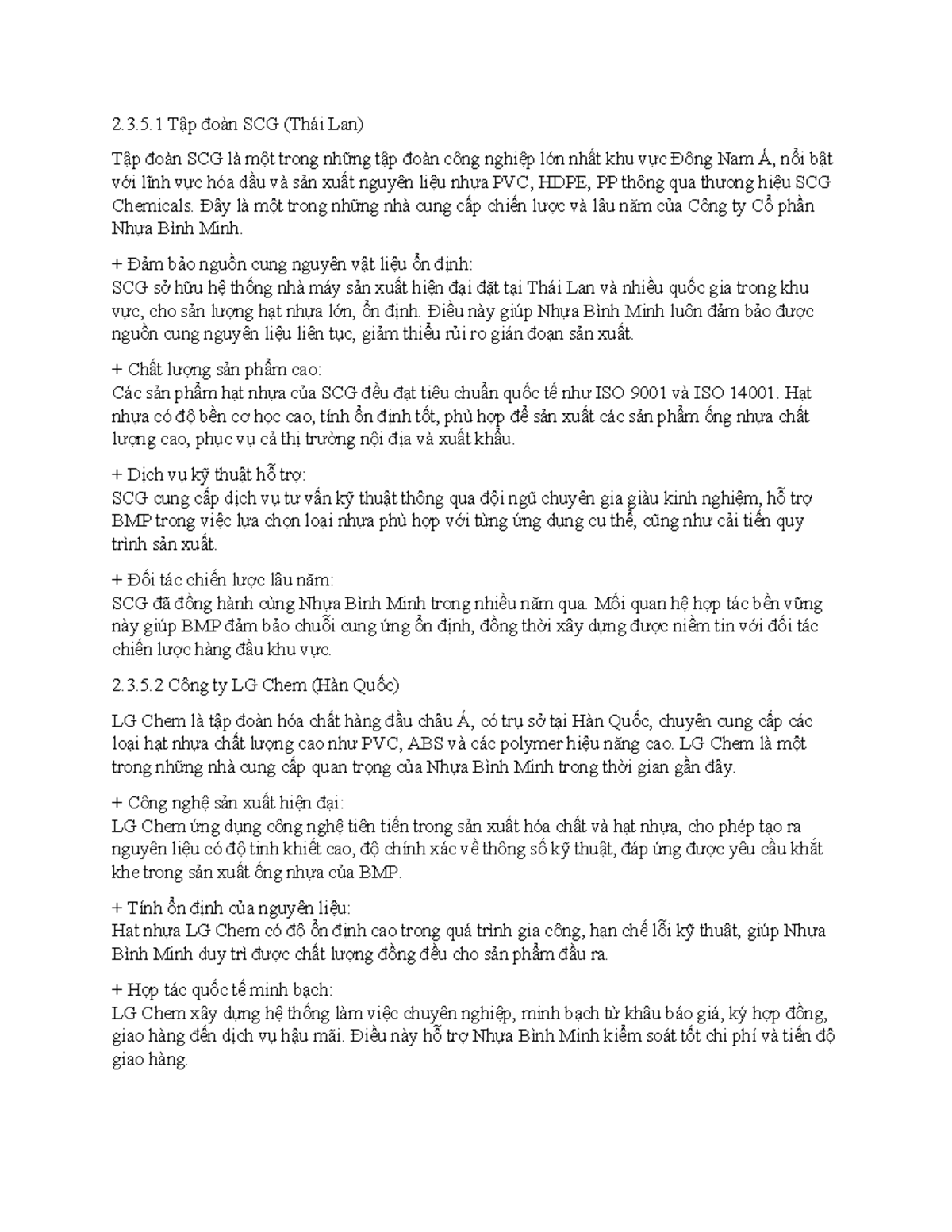 Phân Tích Nhóm Nhà Cung Cấp SCG & LG Chem - Tài Liệu Học Tập - Studocu