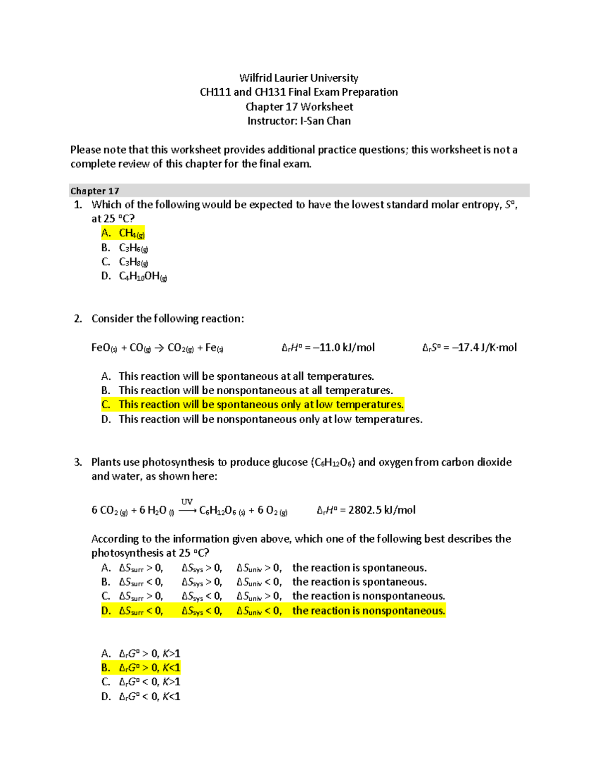 2026 W - CH131 Final Exam Prep: Chapter 17 Worksheet Solutions - Studocu