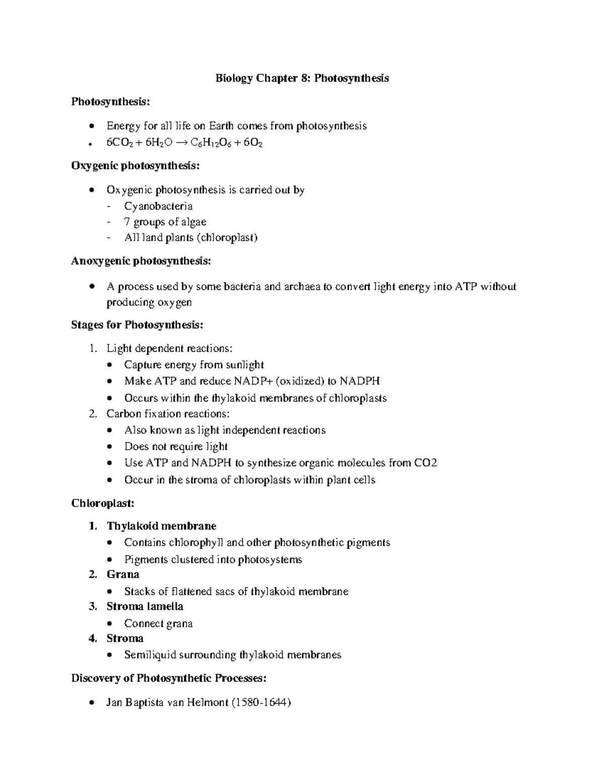 Biology Chapter 8 - Detailed Insights on Photosynthesis Processes - Studocu