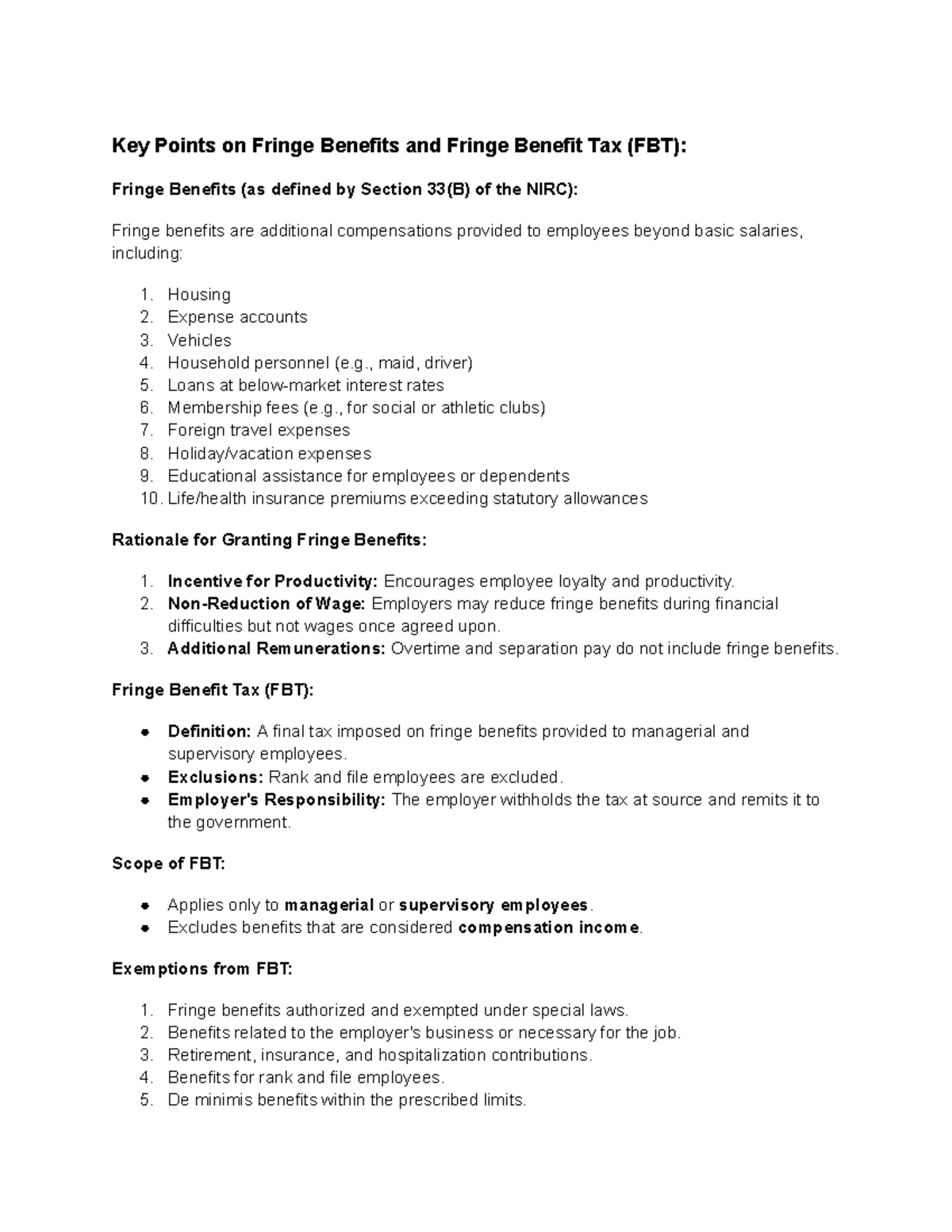 MOD 11 - Fringe Benefit TAX - Key Points on Fringe Benefits and Fringe ...