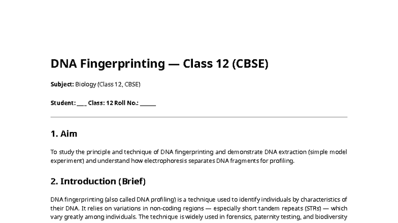 DNA Fingerprinting Project for Class 12 (CBSE) - Biology Experiment ...
