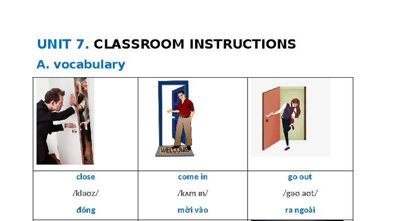 UNIT 7. Classroom Instructions: Vocabulary, Grammar & Practice - Studocu