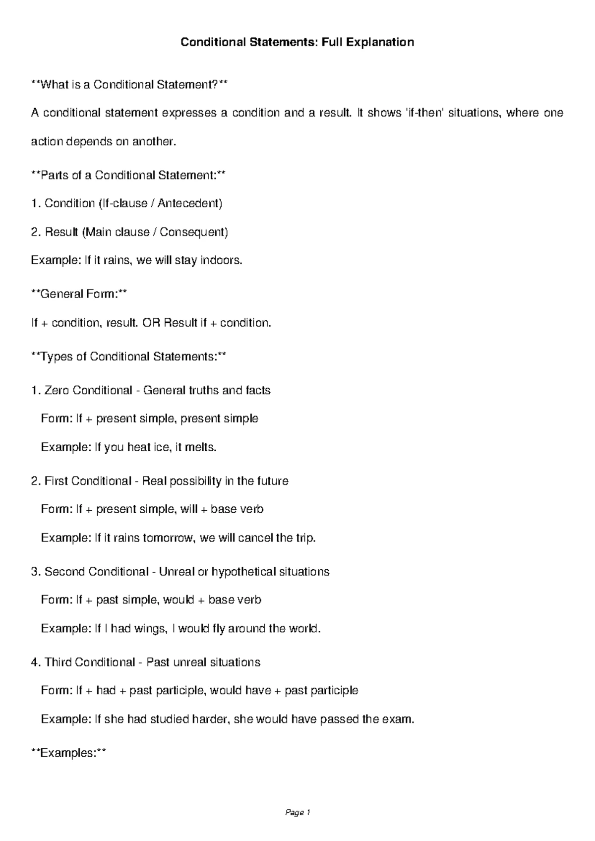 Conditional Statements: Explanation & Examples for English 101 - Studocu