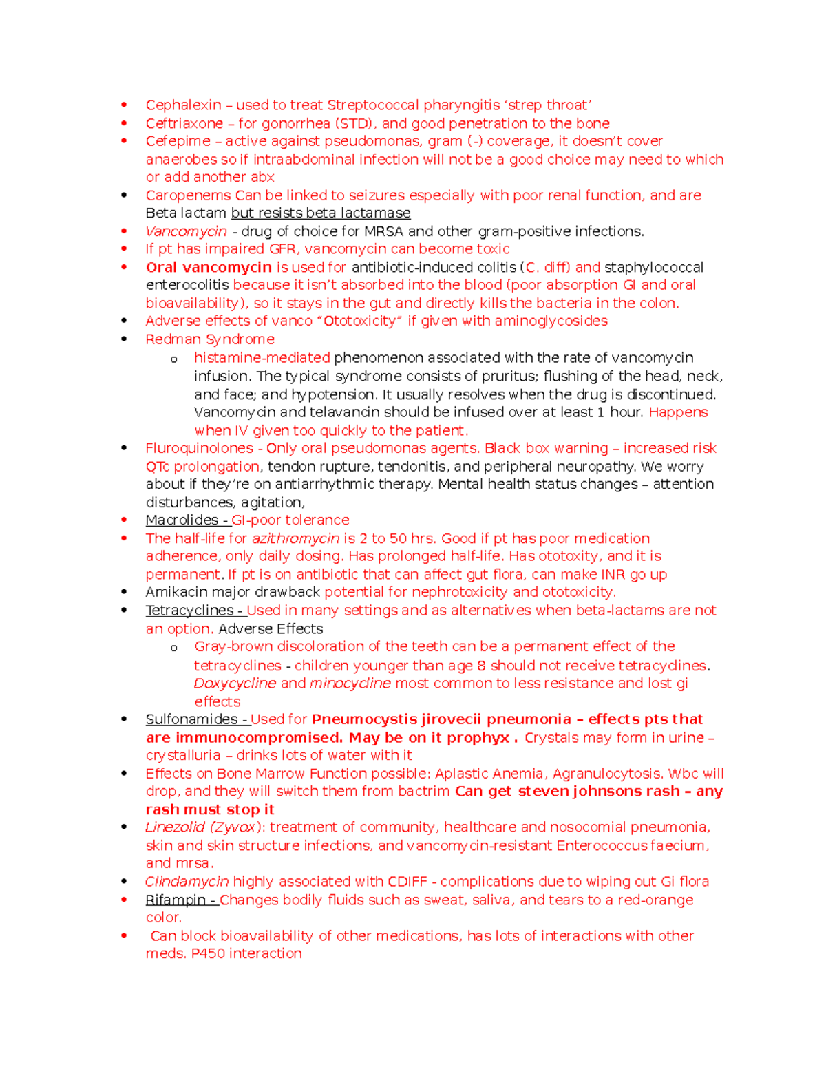 Meds on Exam - Notes for Antibiotics and Their Uses (Pharm 101) - Studocu