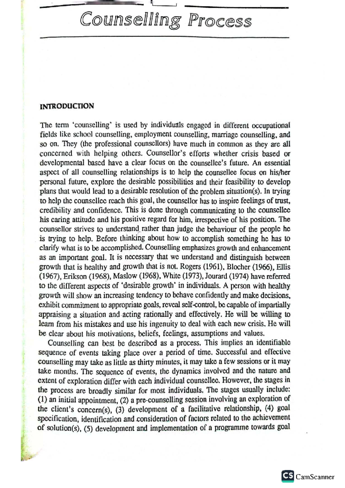 CS 108 Counseling Process: Understanding and Stages of Counseling - Studocu