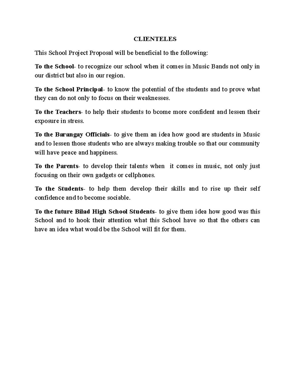 STEM 12-EXCELLENCE: Music Band Project Proposal for Bilad High School ...
