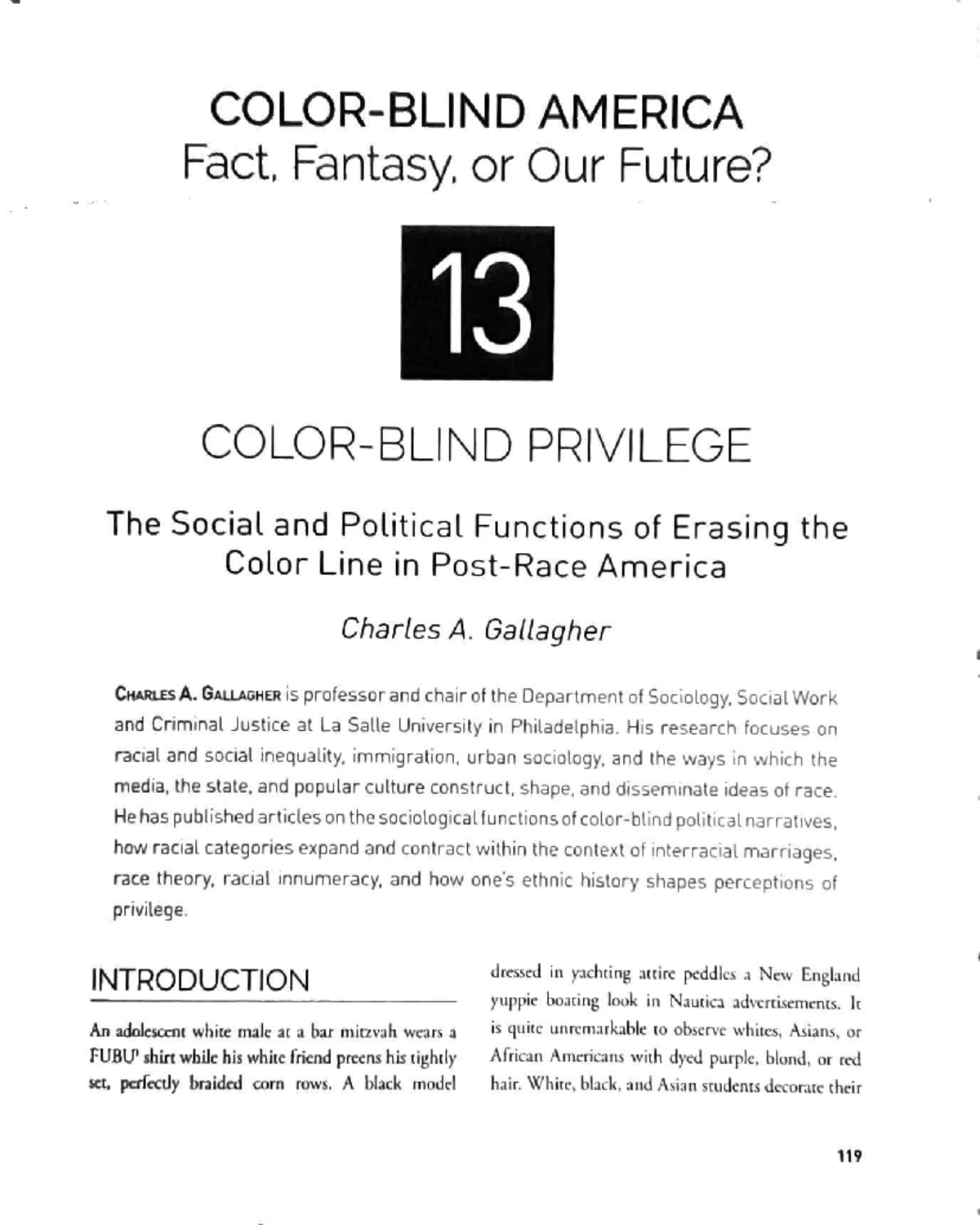 SWS 203 Midterm: Color Blind Privilege and Racial Dynamics in America ...