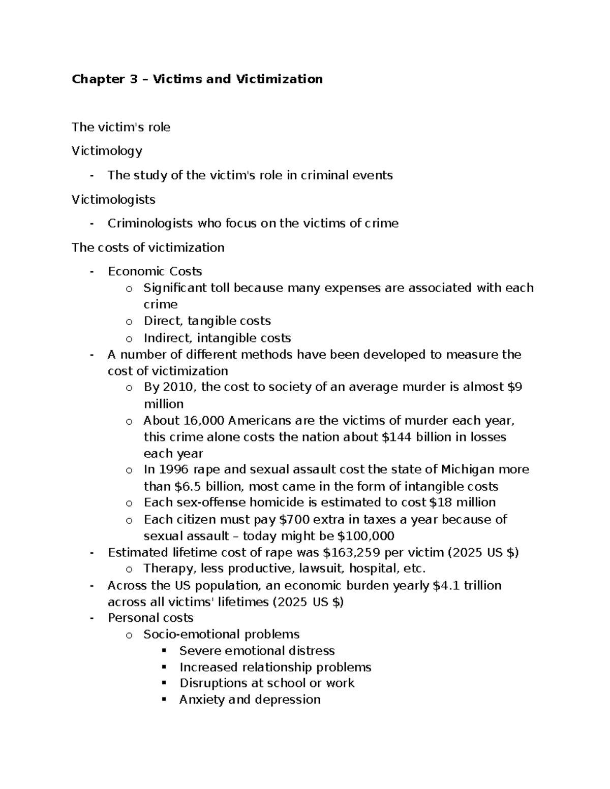 Victimology 101: Understanding Victims, Victimization & Costs - Studocu