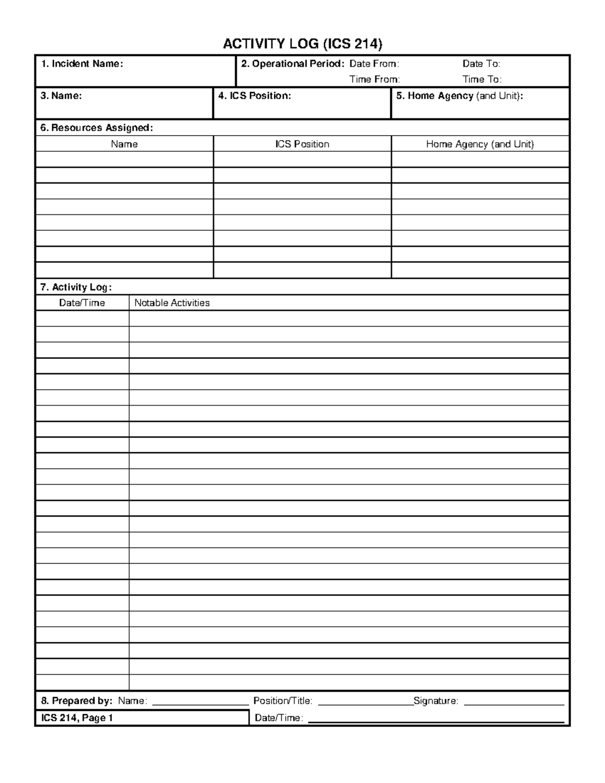 ICS 214 Activity Log Template for Incident Management - Studocu