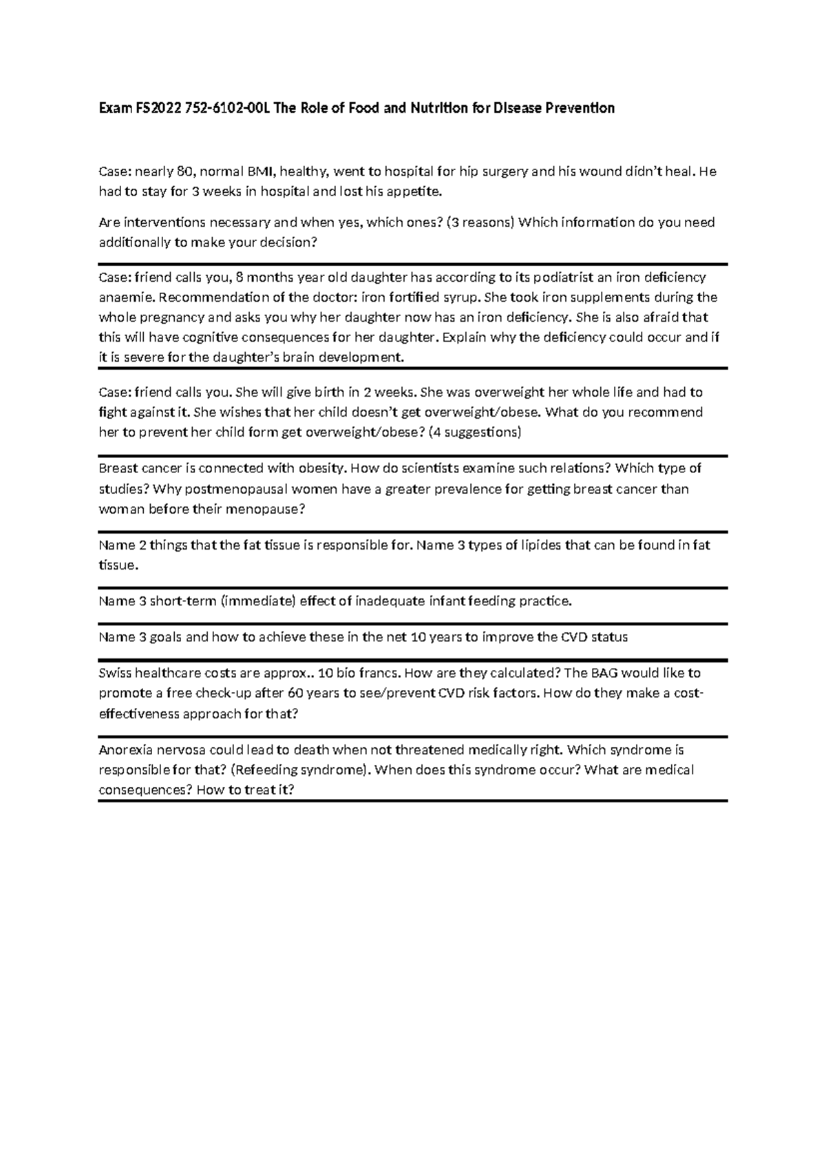 FS2022 Exam: Food & Nutrition's Impact on Disease Prevention - Studocu