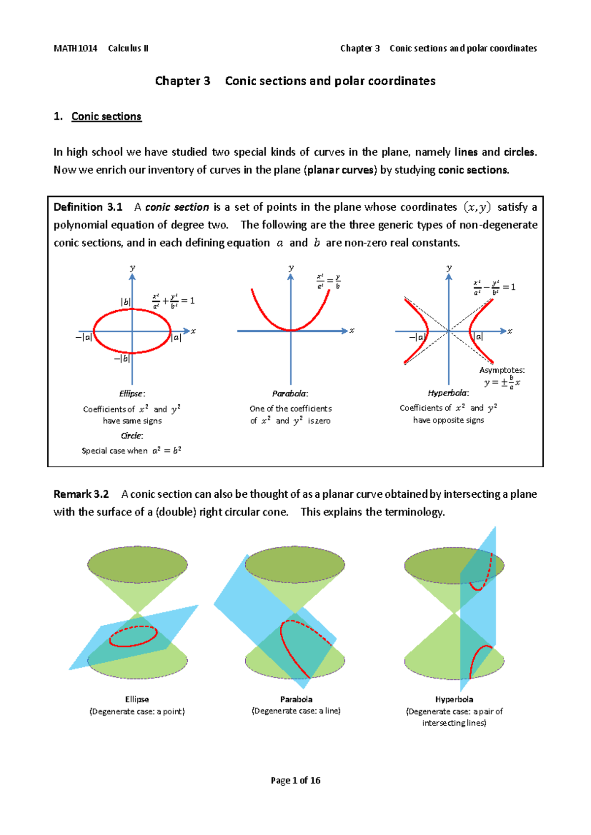 1014 Note 3 - Conic sections and polar coordinates - Chapter 3 Conic ...