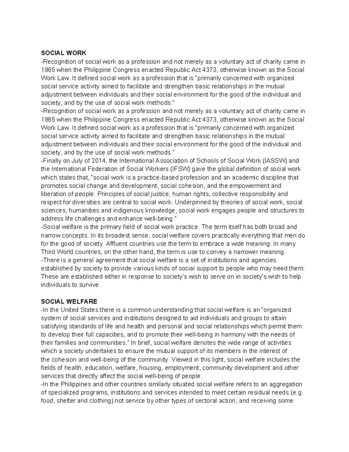 SW 101: Social Work Lecture Notes on Theory and Practice - Studocu