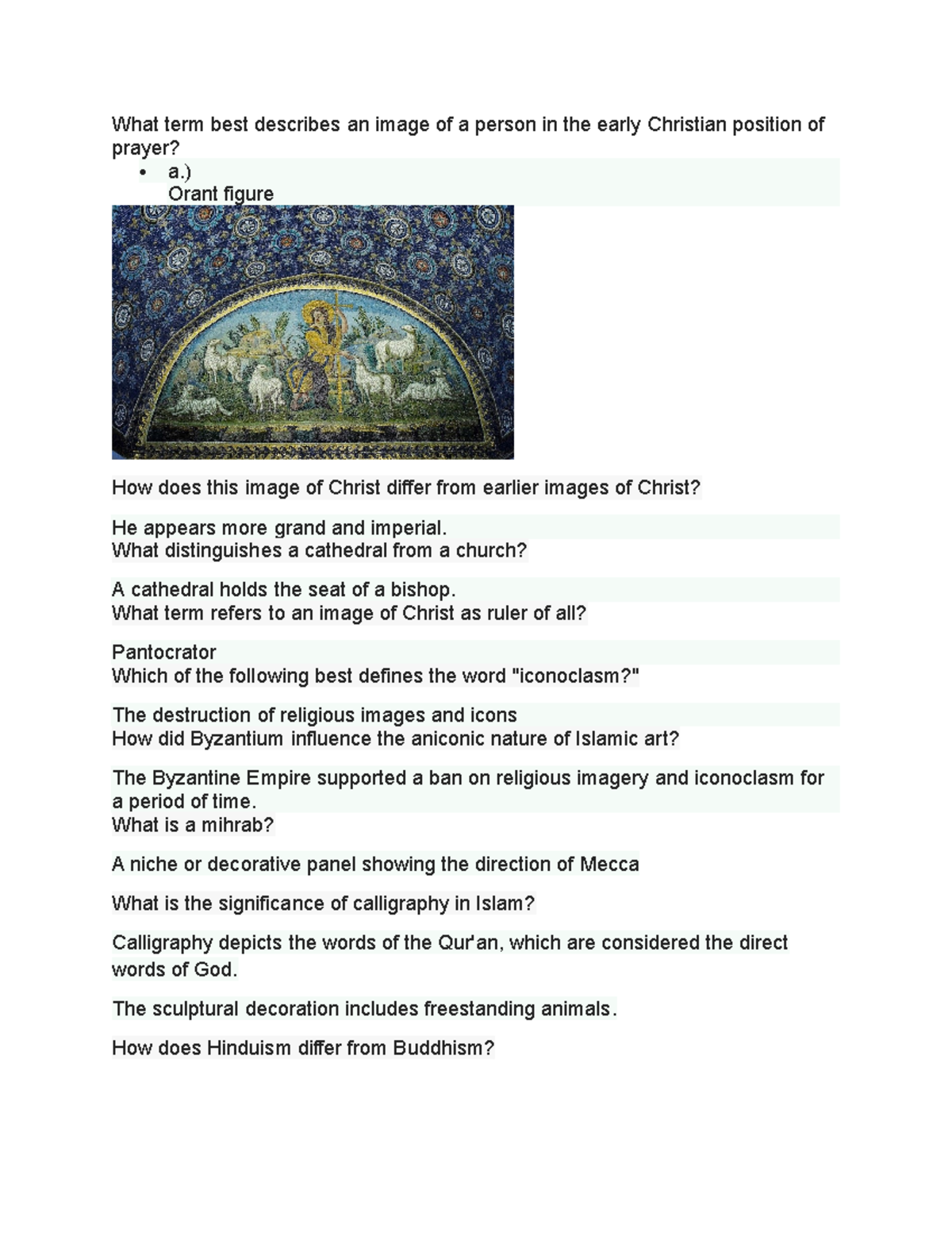 ART - Test Prep for Early Christian and Islamic Art Concepts - Studocu