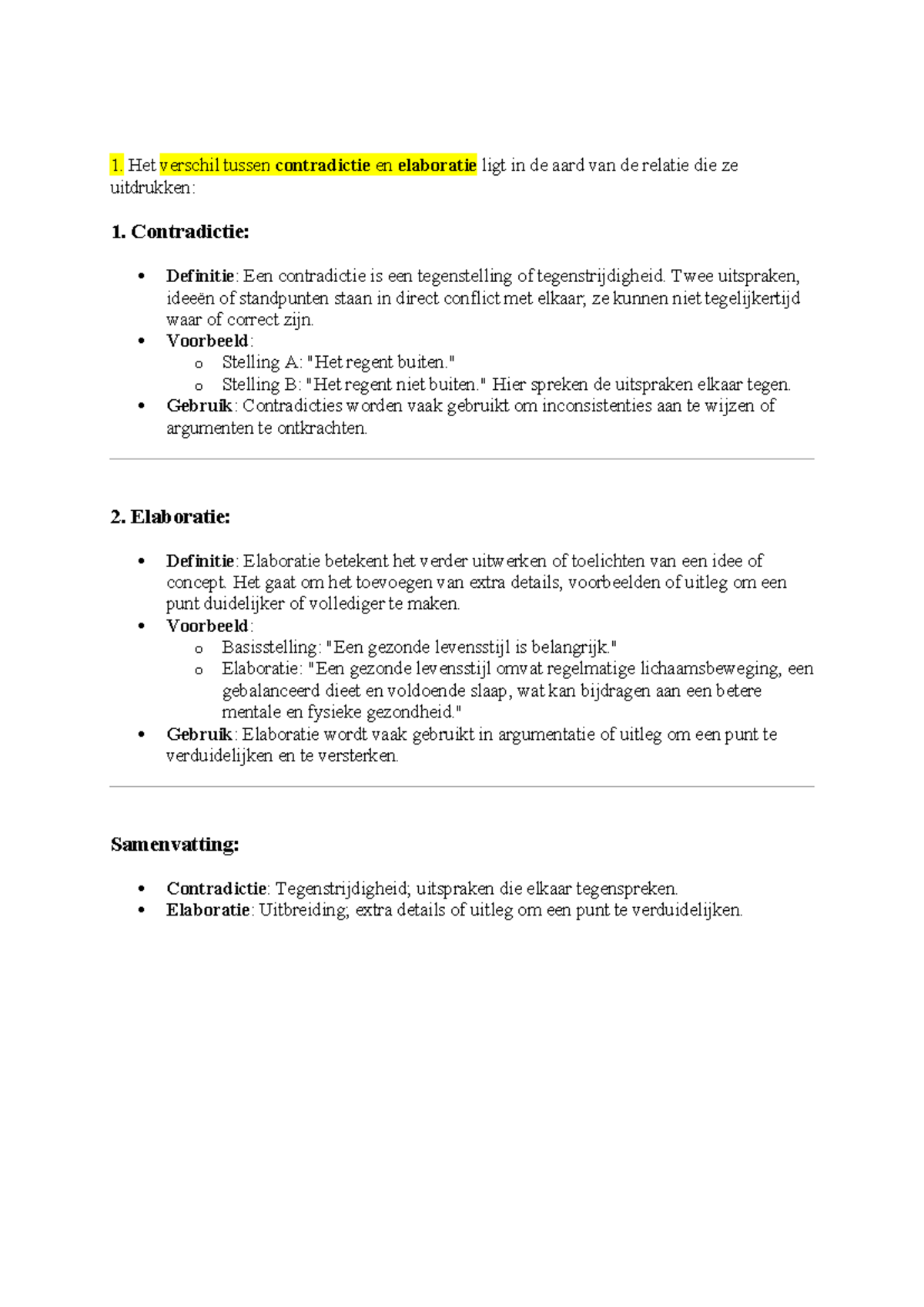 SV Q1 Belangrijke Begrippen: Contradictie vs Elaboratie en ...