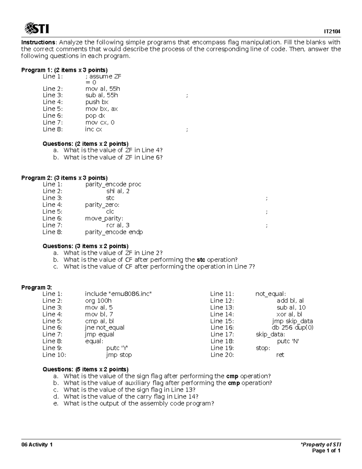 06 IT Flag Manipulation Activity: Analyzing Assembly Code - Studocu