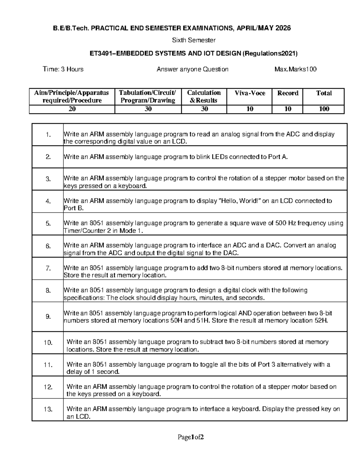 ET3491 Practical End Semester Exam - Systems and IoT Design 2026 - Studocu