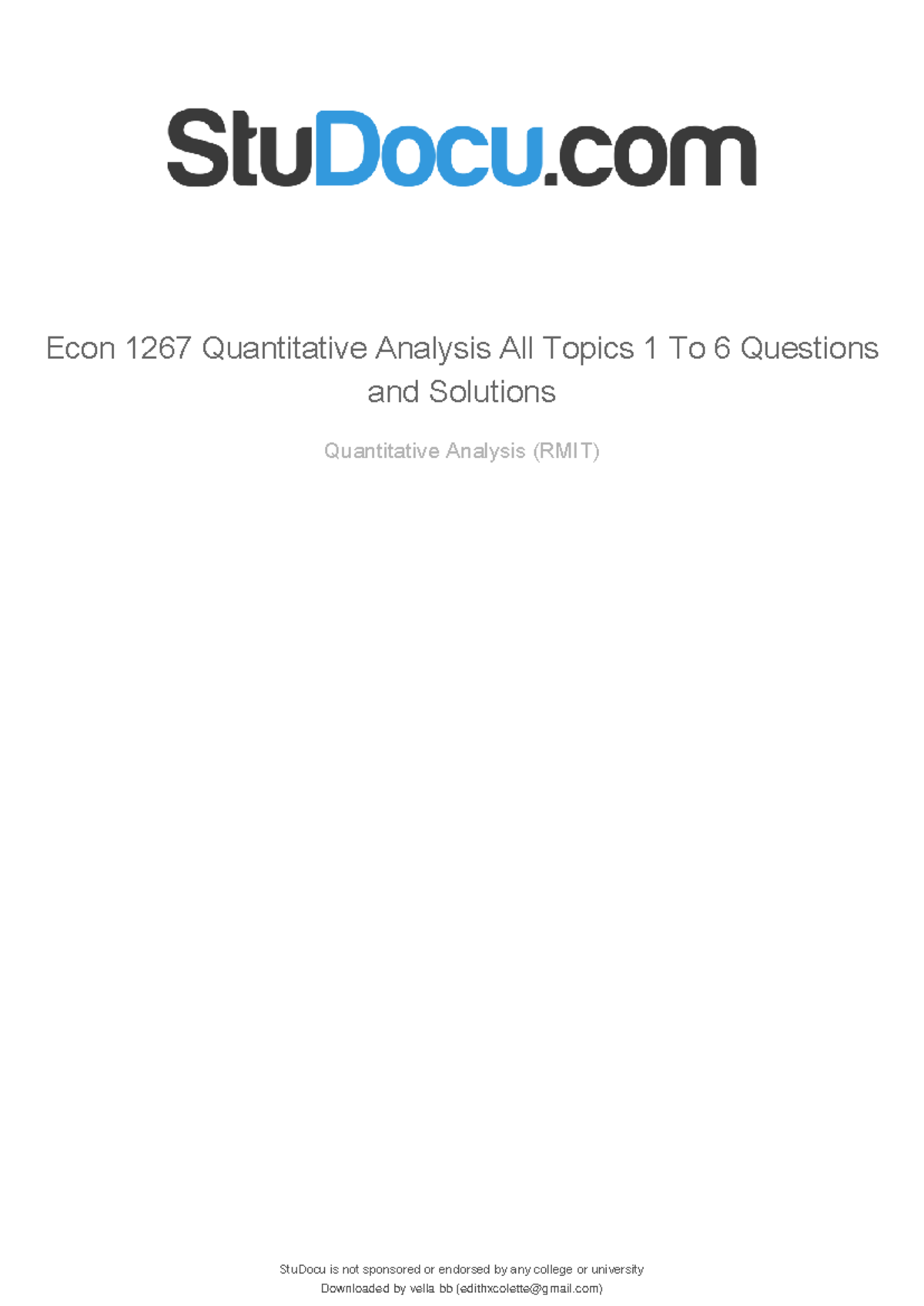 Econ 1267 quantitative analysis all topics 1 to 6 questions and ...