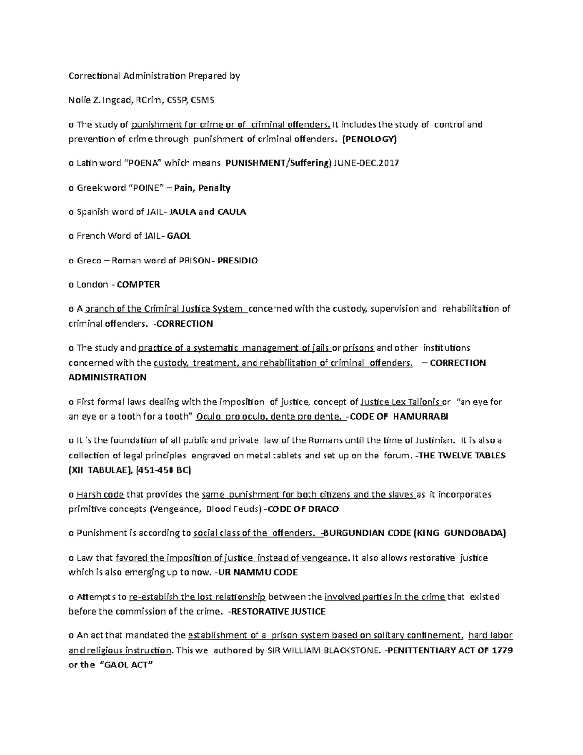 Correctional Administration Overview: Key Concepts and Terms - Studocu