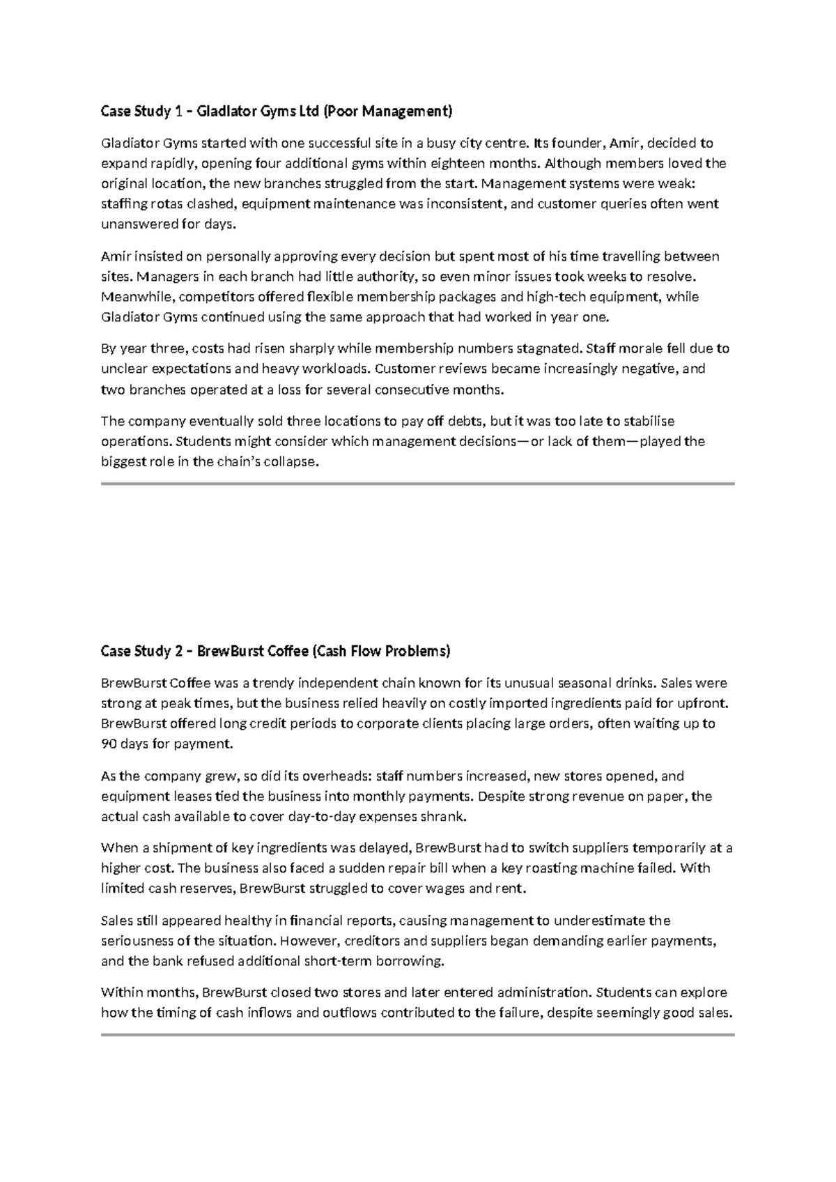 Case Study Analysis: Business Failures in Various Industries - Studocu