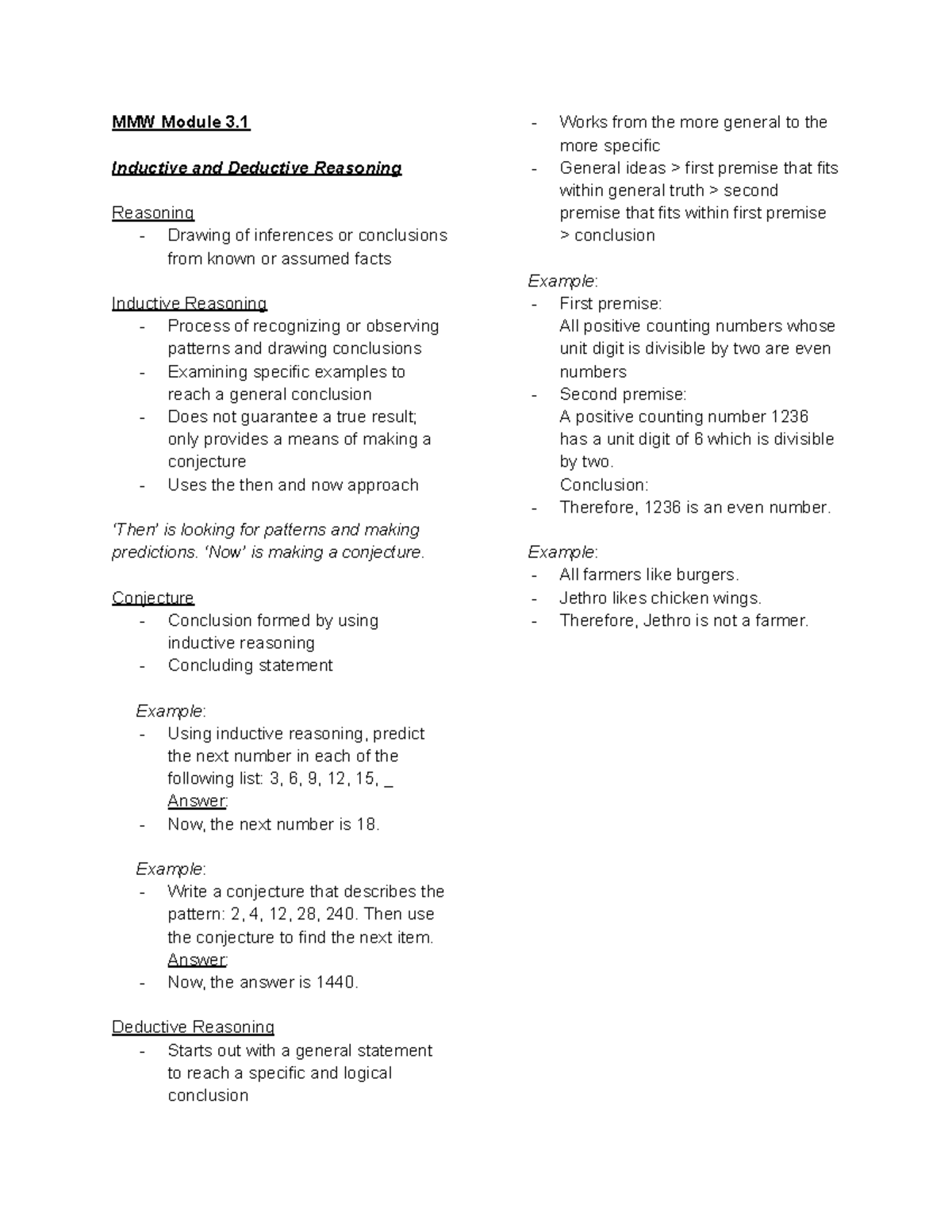 MMW Module 3 Reviewer - MMW Module 3. Inductive and Deductive Reasoning ...