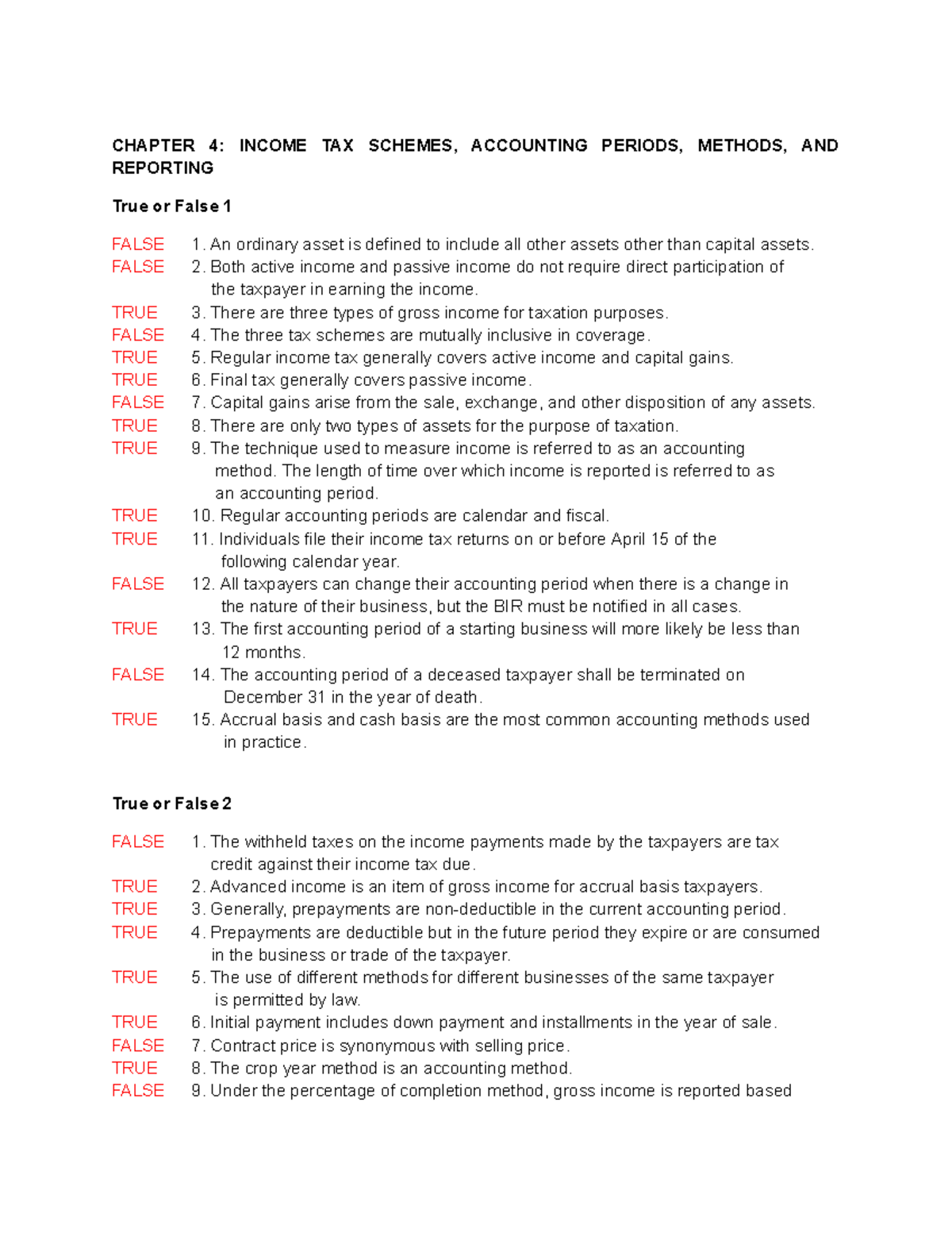 Chapter 4: Income Tax Schemes, Accounting Methods & Reporting Quiz ...