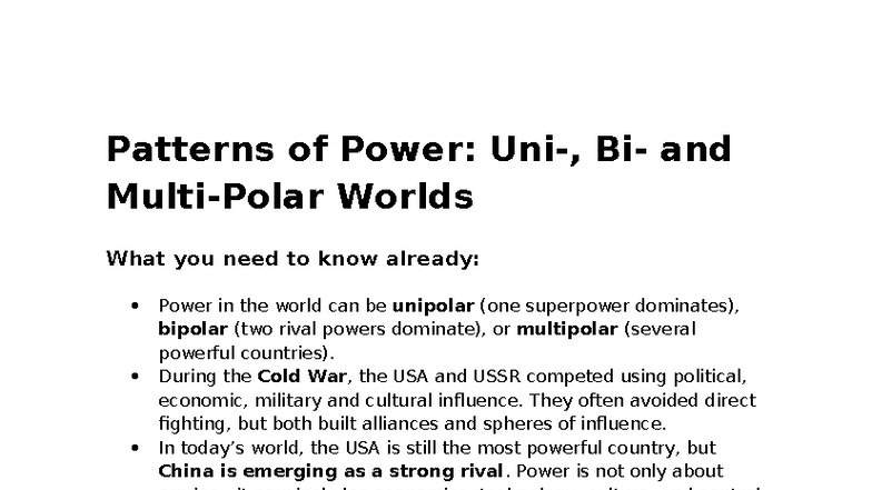 Reading - Patterns of Power: Unipolar, Bipolar, and Multipolar Dynamics ...