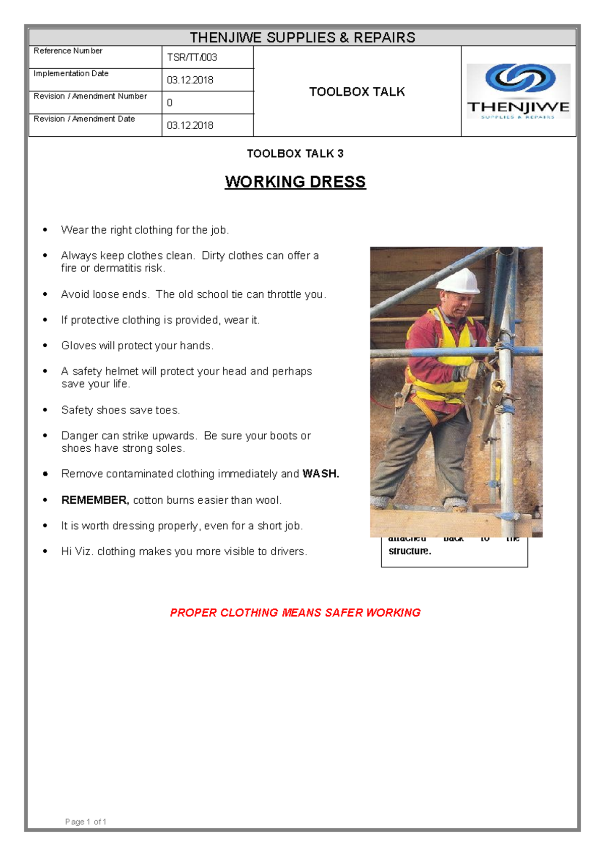Toolbox Talk 3: Working Dress Safety Guidelines - THENJIWE SUPPLIES ...
