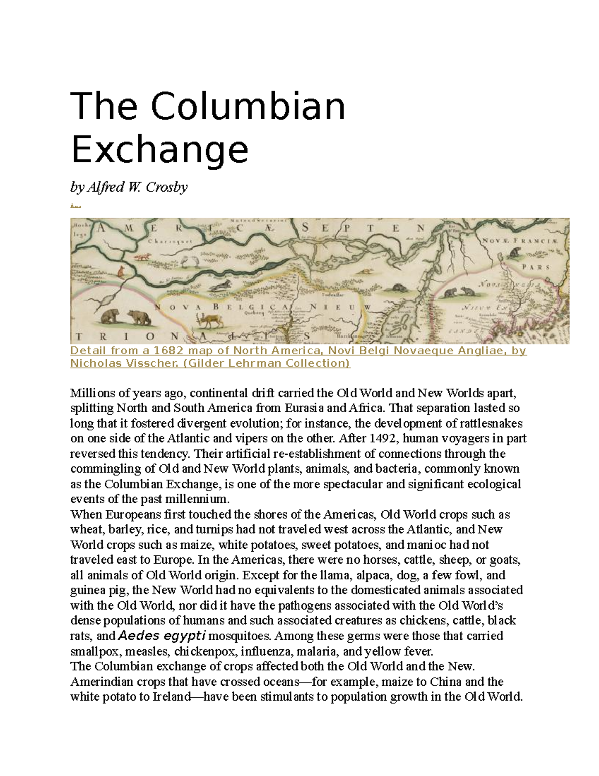 Columbian Exchange: Ecological Impacts of 1492 - Article Analysis - Studocu
