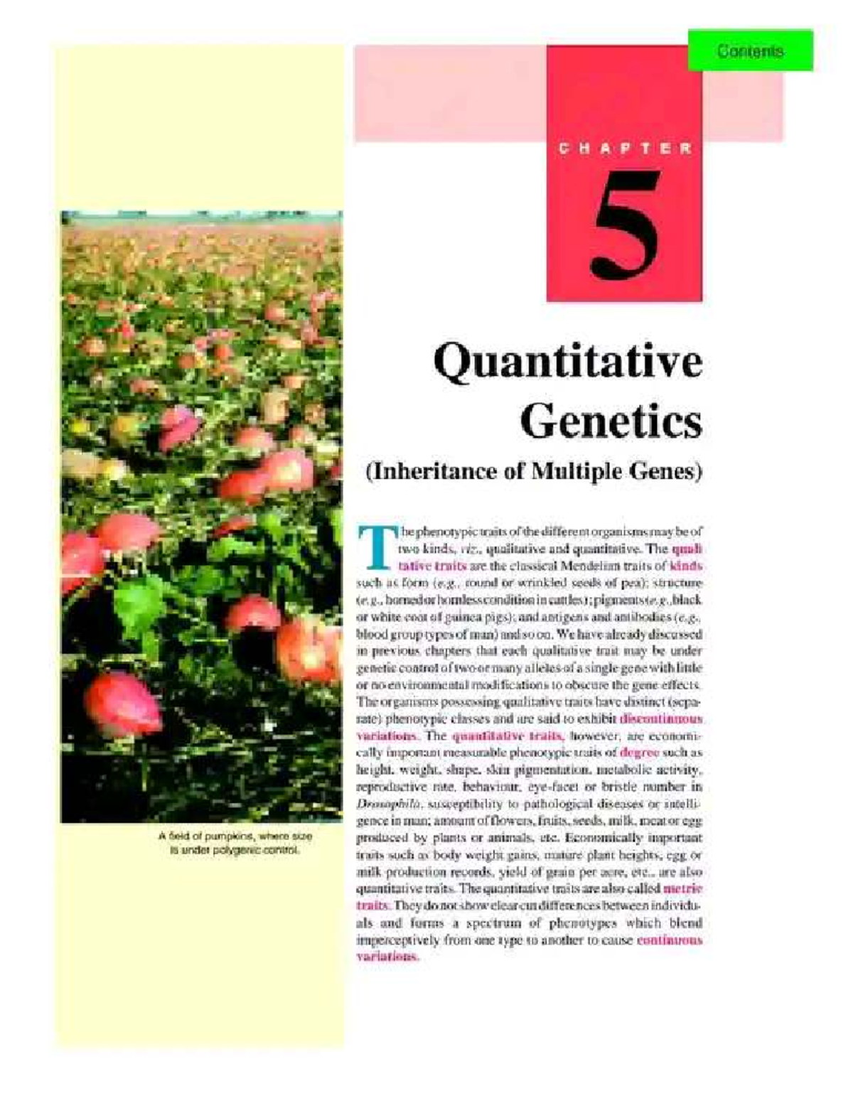 CHAPTER 5: Quantitative Genetics - Inheritance of Multiple Genes - Studocu