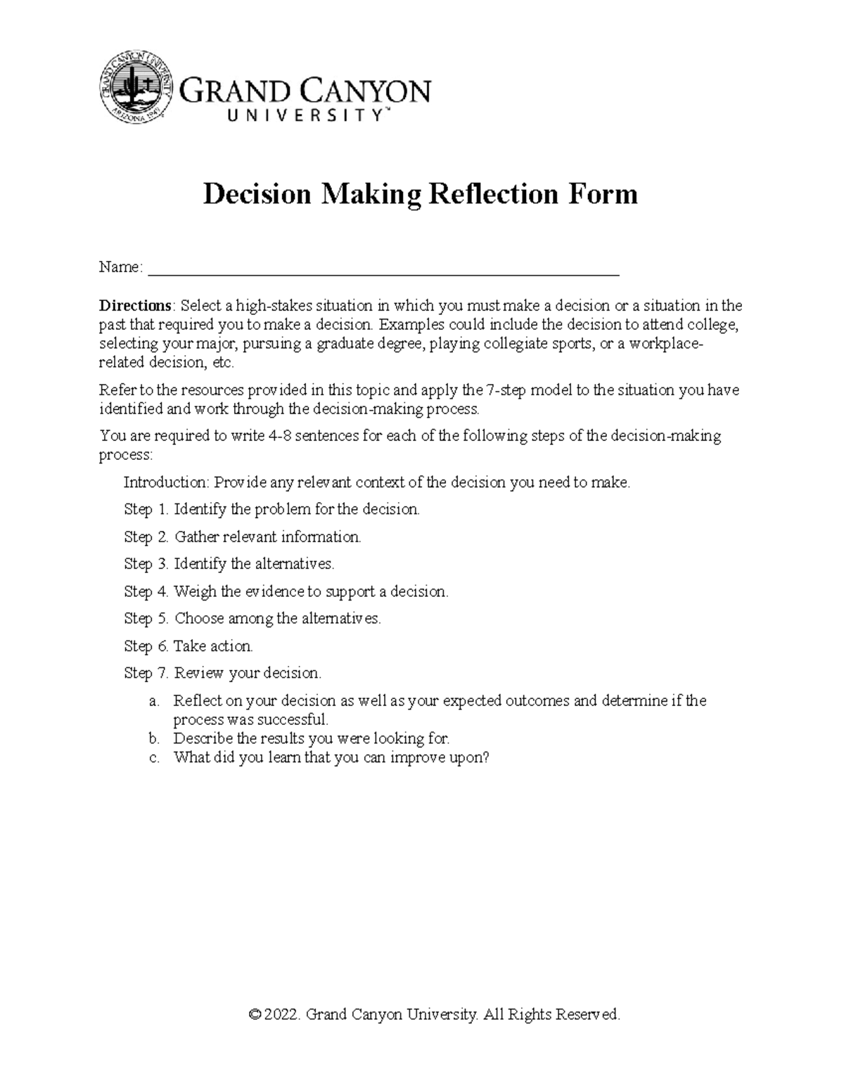 LDR 463 RS Final Reflection on Decision Making Process - Studocu