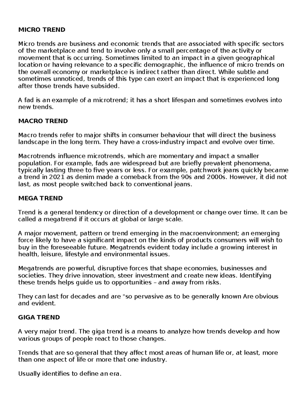 MICRO, MACRO, MEGA & GIGA TRENDS IN ECONOMICS - Document-2 - Studocu