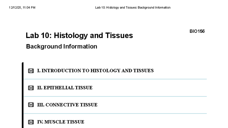 Lab 10: Histology and Tissues - Comprehensive Background Info BIO156 ...