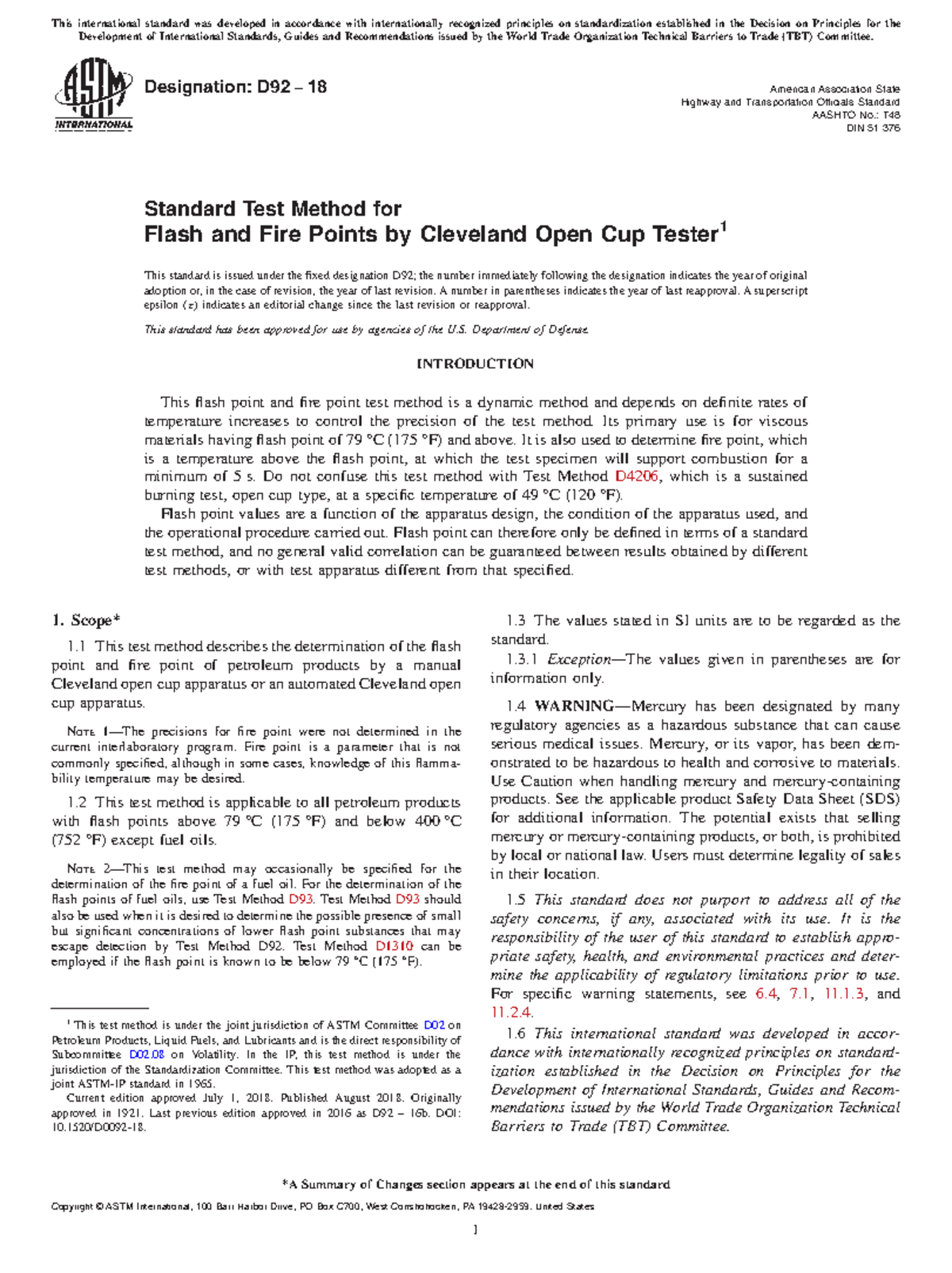 ASTM D92-18 - Designation: D92 − 18 American Association State Highway ...