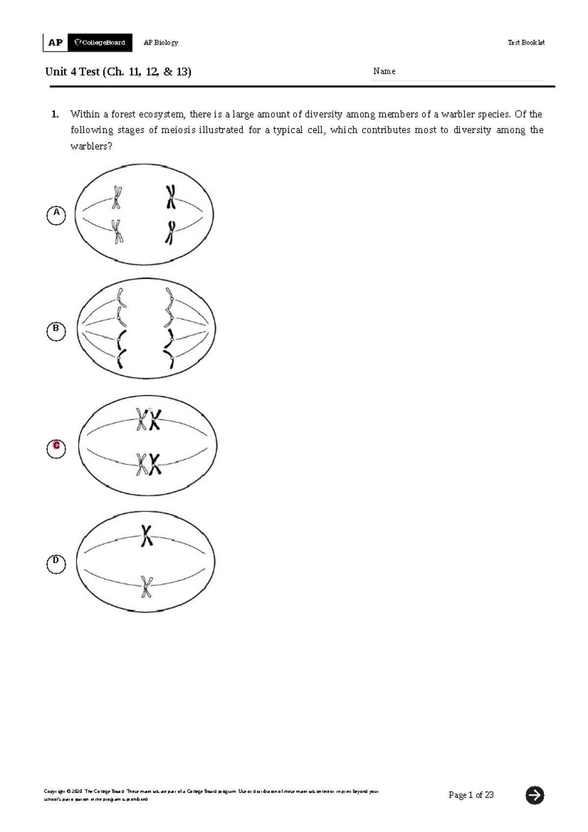 AP Biology Unit 4 Test MCQ Review: Chapters 11, 12, & 13 - Studocu