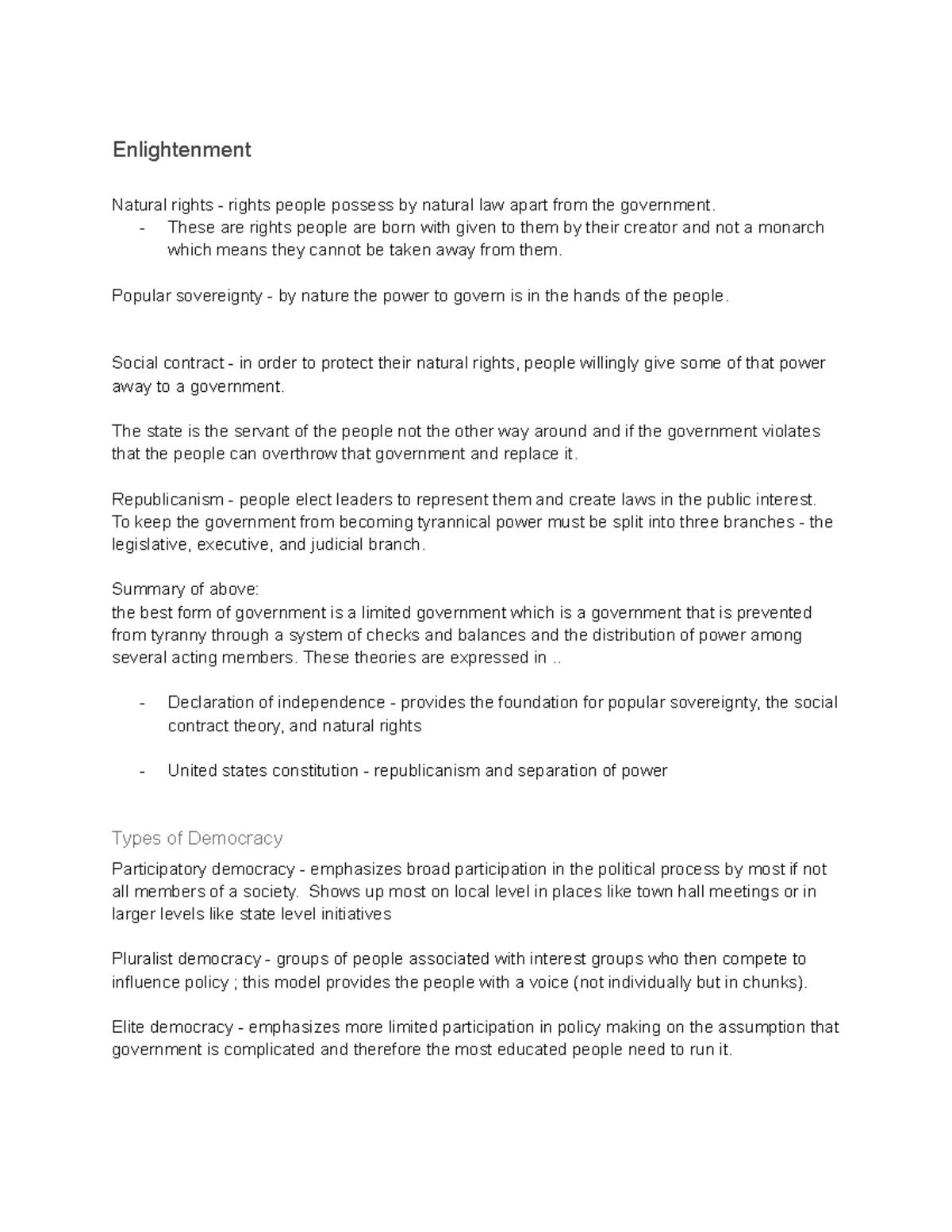 AP GOV AND POL - Enlightenment and Foundations of Democracy Notes - Studocu
