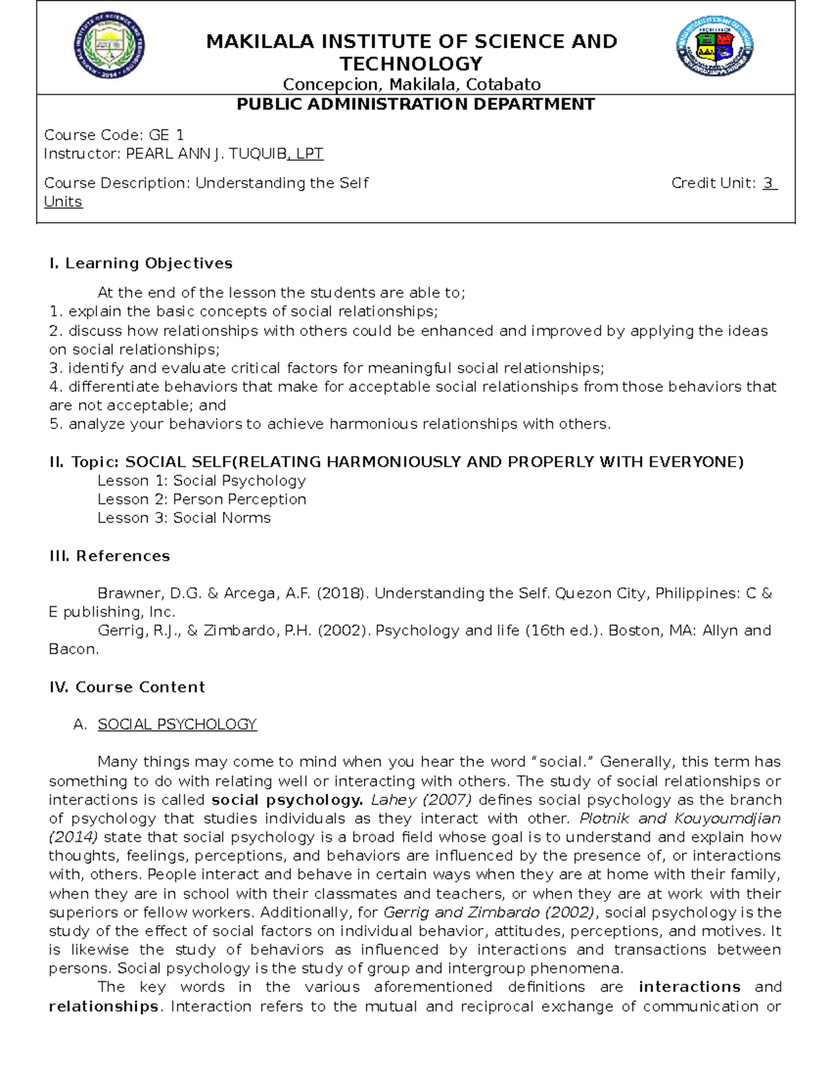 UTS - Module 6 - lecture notes - I. Learning Objectives At the end of ...