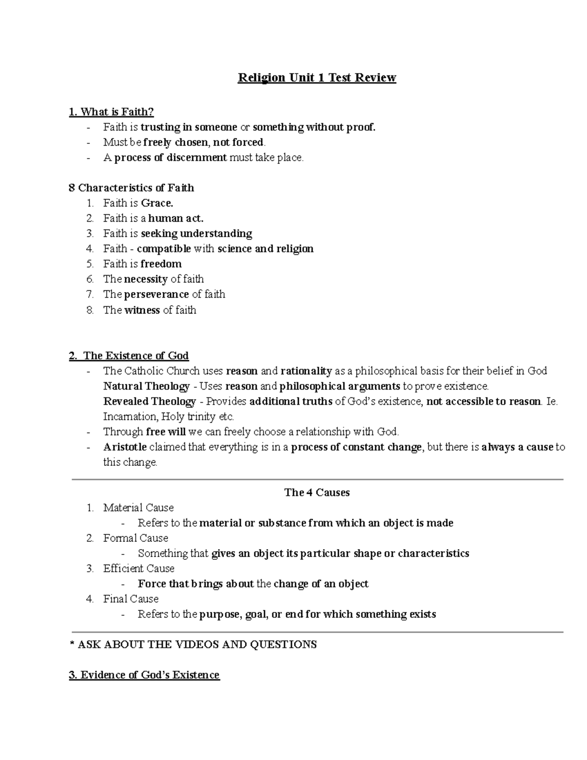 Religion Unit 1 & 2 Test Review - Comprehensive Study Notes - Studocu