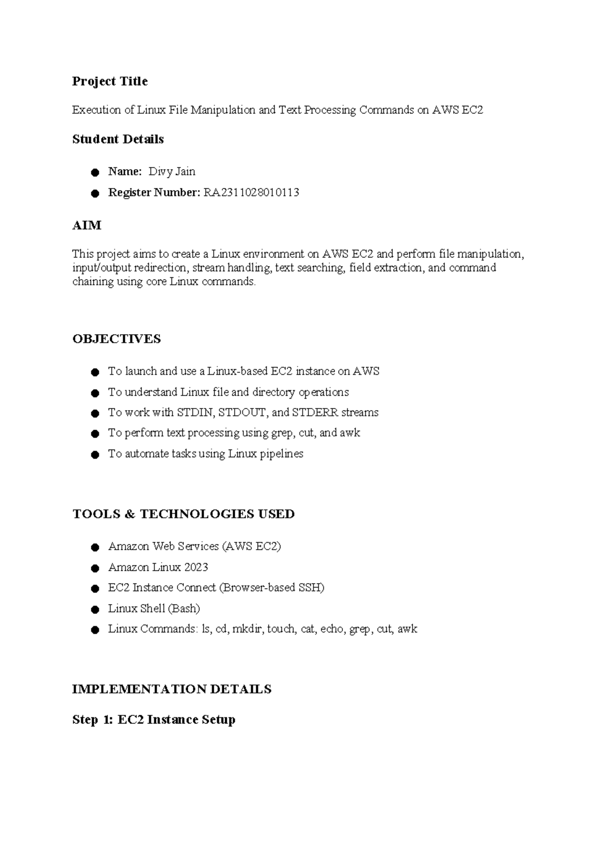 VLE2 113 - Project on Linux File Manipulation & Text Processing - Studocu