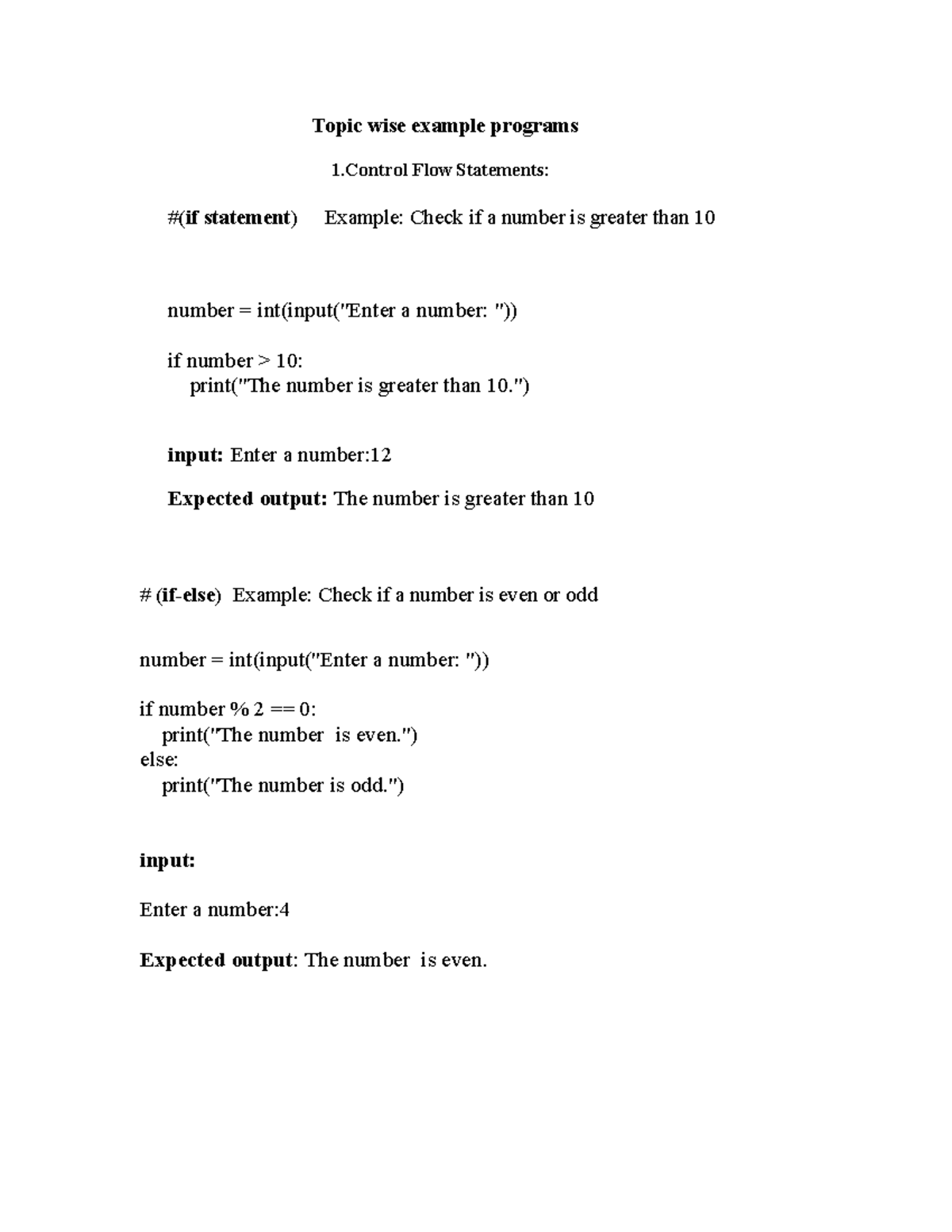 Topic Wise Example Programs on Control Flow Statements - Studocu