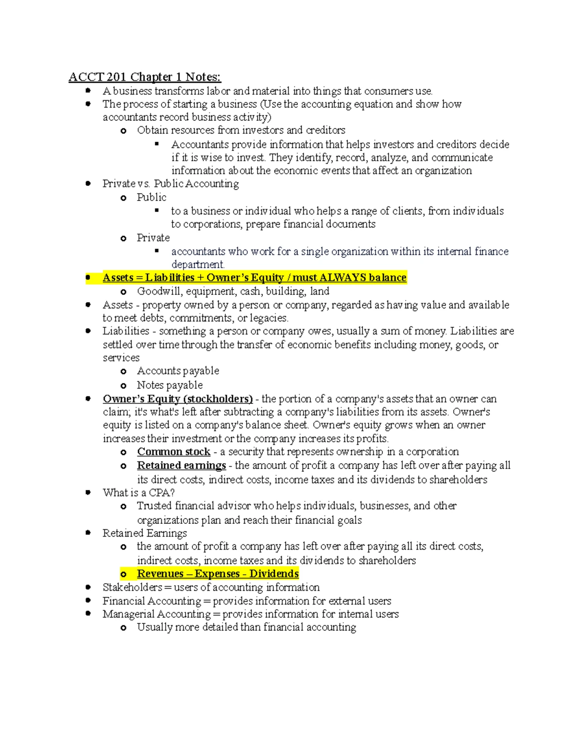ACCT 201 Exam 1 Study Guide - ACCT 201 Principles of Financial ...