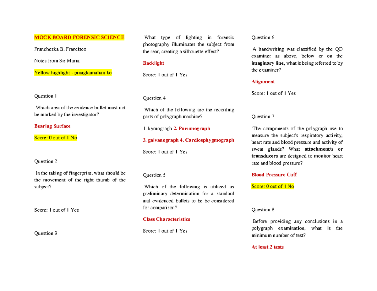 MOCK BOARD FORENSIC SCIENCE REVIEW NOTES - Studocu