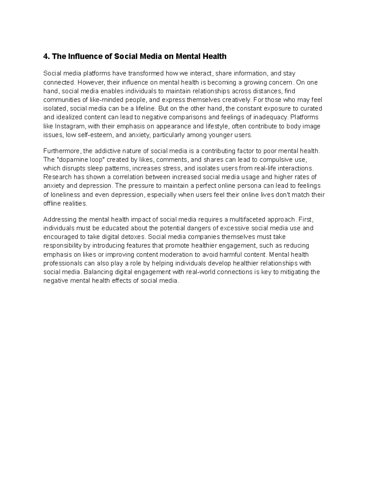 4. The Impact of Social Media on Mental Health: A Study - Studocu