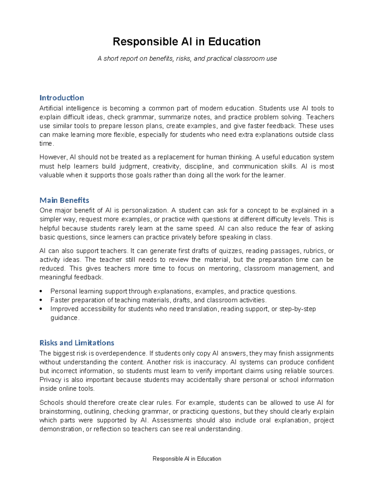 Responsible AI in Education: Benefits, Risks, and Classroom Use - Studocu