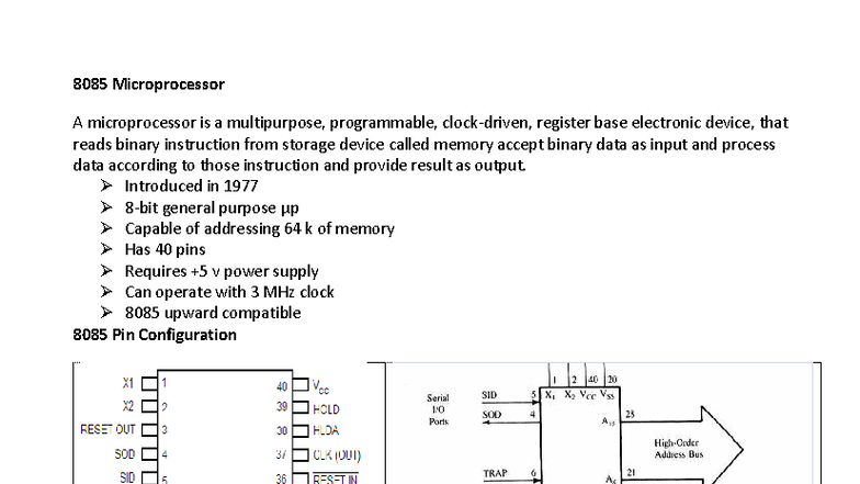 8085 Lecture Notes Microprocessor Architecture And Functionality Studocu